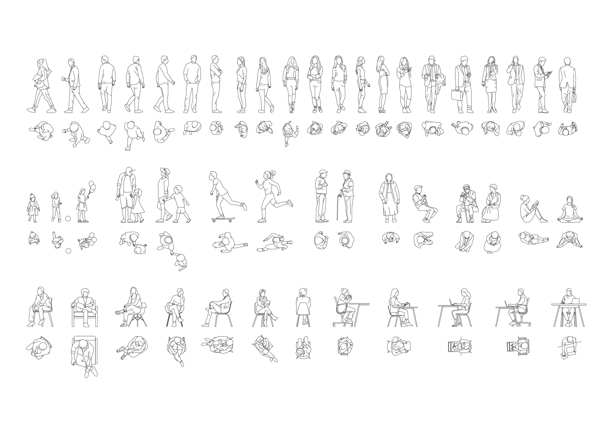 50 People DWG CAD Blocks in Plan and Elevation – Cadnature