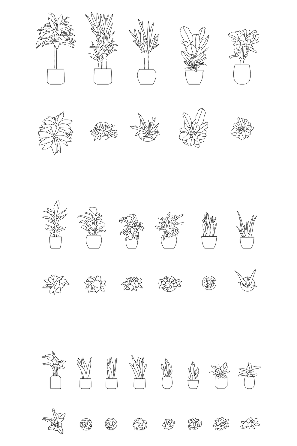 Potted Plants DWG CAD Blocks in Plan and Elevation – Cadnature