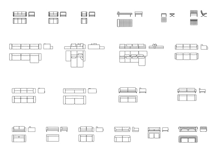 Living Room Furniture DWG CAD Blocks in Plan and Elevation (150 Pieces ...
