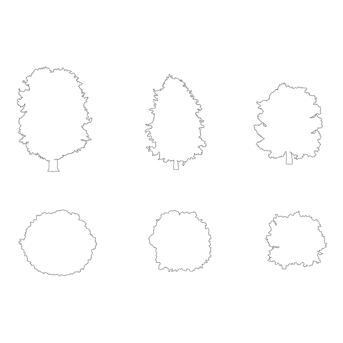 Trees Silhouettes DWG CAD Blocks in Plan and Elevation (20 pieces ...