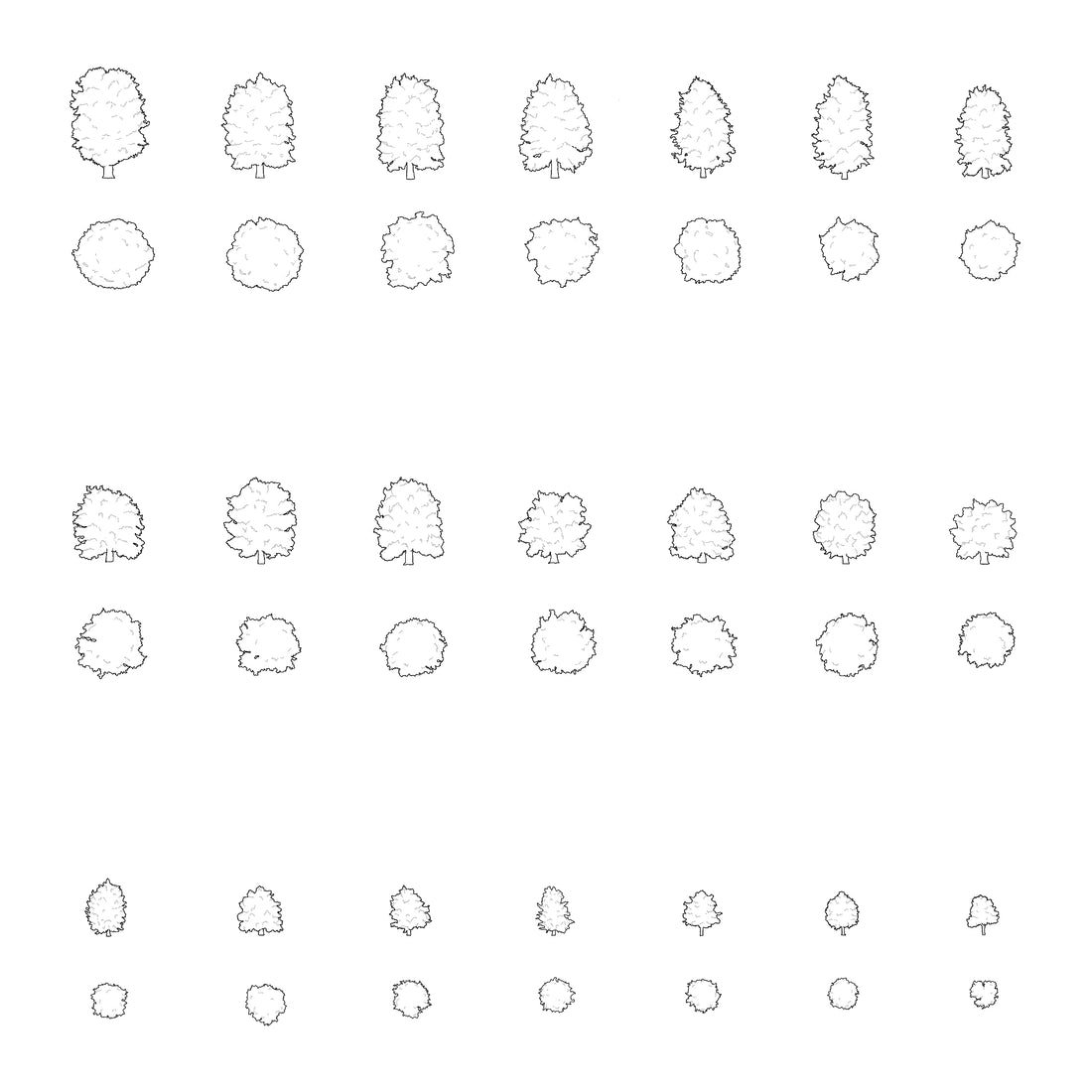 Trees Silhouettes DWG CAD Blocks in Plan and Elevation (20 pieces ...