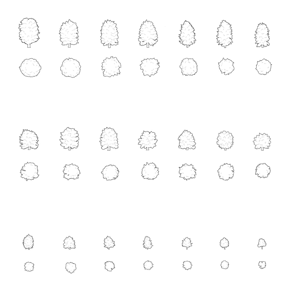 Trees Silhouettes DWG CAD Blocks in Plan and Elevation (20 pieces ...