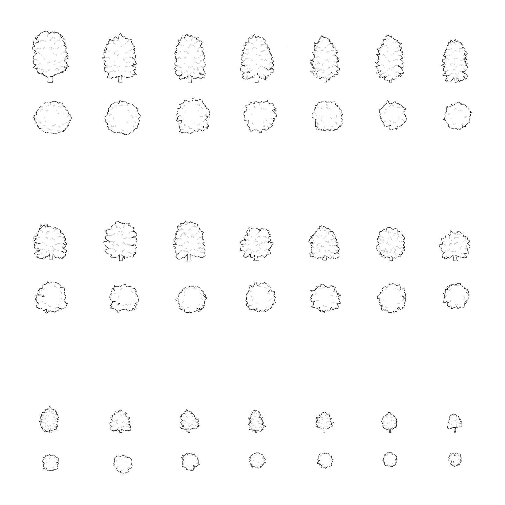 Trees Silhouettes DWG CAD Blocks in Plan and Elevation (20 pieces ...