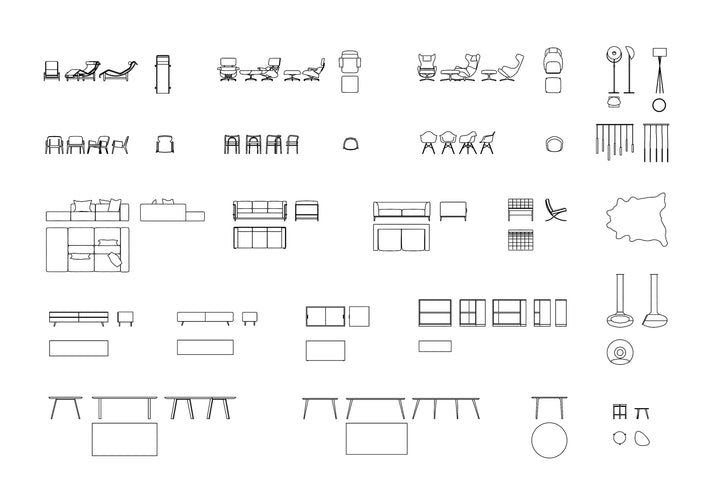 Living Room Furniture DWG CAD Blocks in Plan and Elevation (150 Pieces ...